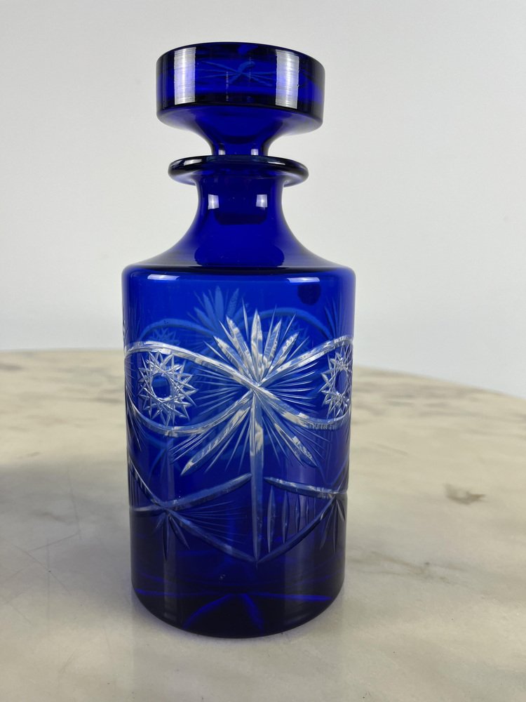 Italian Bottle and Colored Lead Crystal Glasses, 1980, Set of 7 for ...