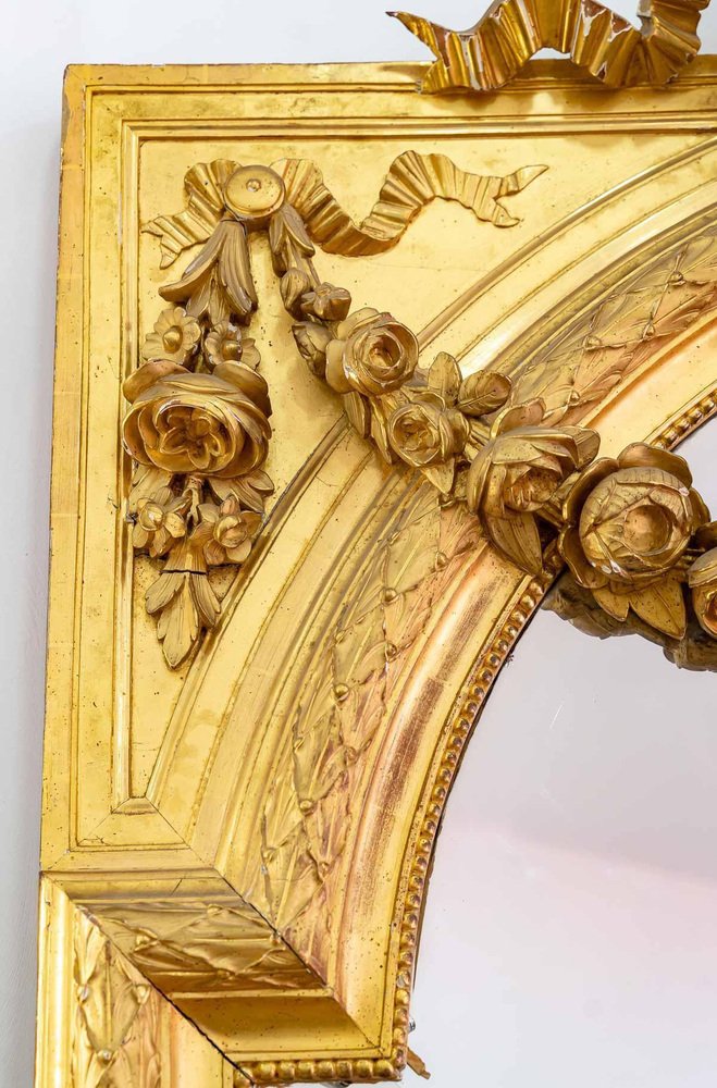 19th Century Gilded and Stuccoed Wood Pediment Mirror for sale at Pamono