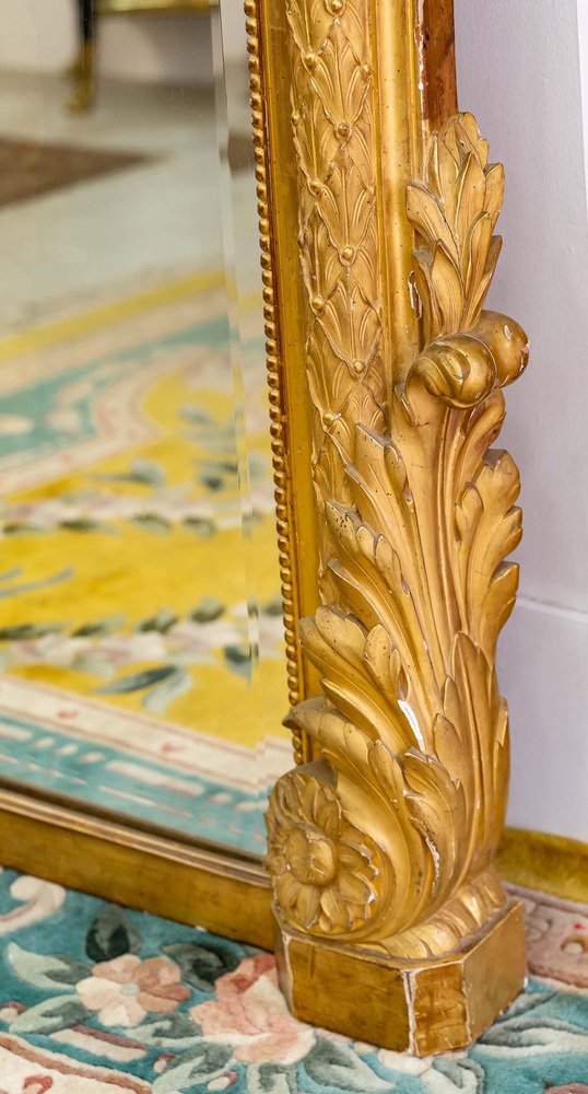 19th Century Gilded and Stuccoed Wood Pediment Mirror for sale at Pamono