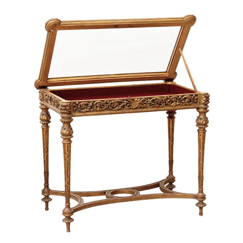 Napoleon III Carved Showcase Table in Gilded Wood for sale at Pamono