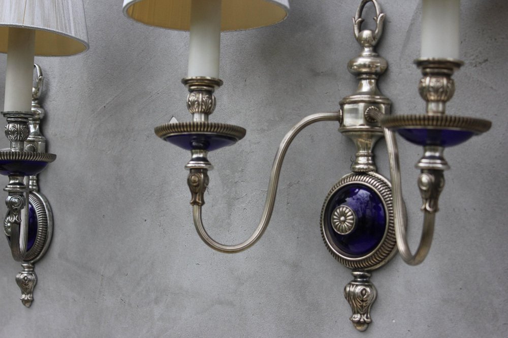French Art Nouveau Wall Sconces in Cobalt Blue Glass, 1940s, Set of 2 ...