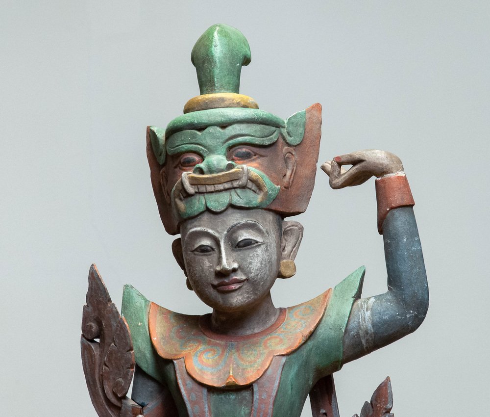 Large 19th Century Polychromed Burmese Nat Temple Dancers, Set of 2 for ...