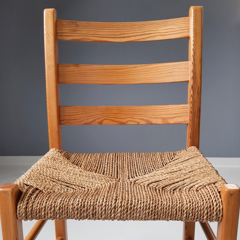Pine Chair with Rope Seat, 1970s for sale at Pamono