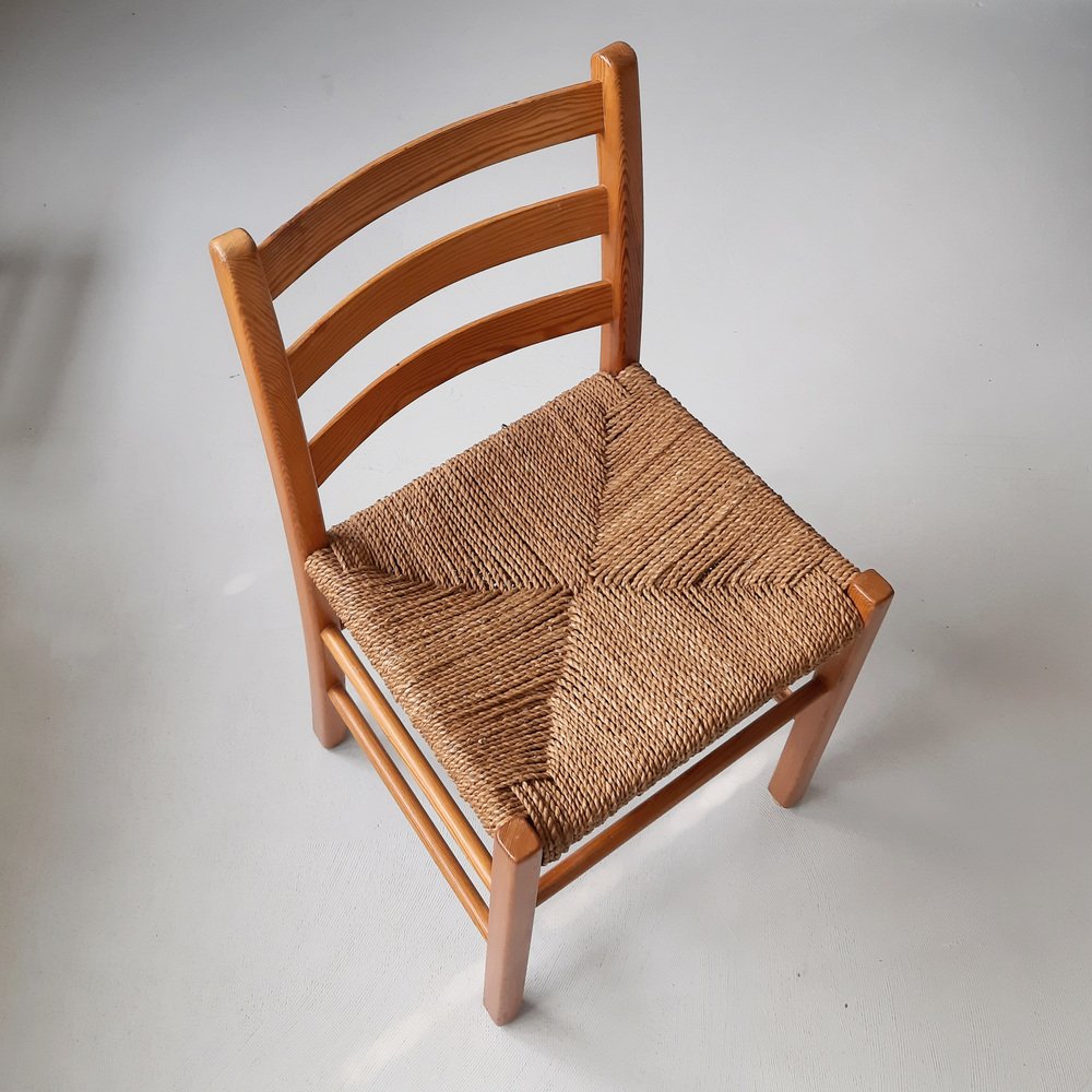 Pine Chair with Rope Seat, 1970s for sale at Pamono