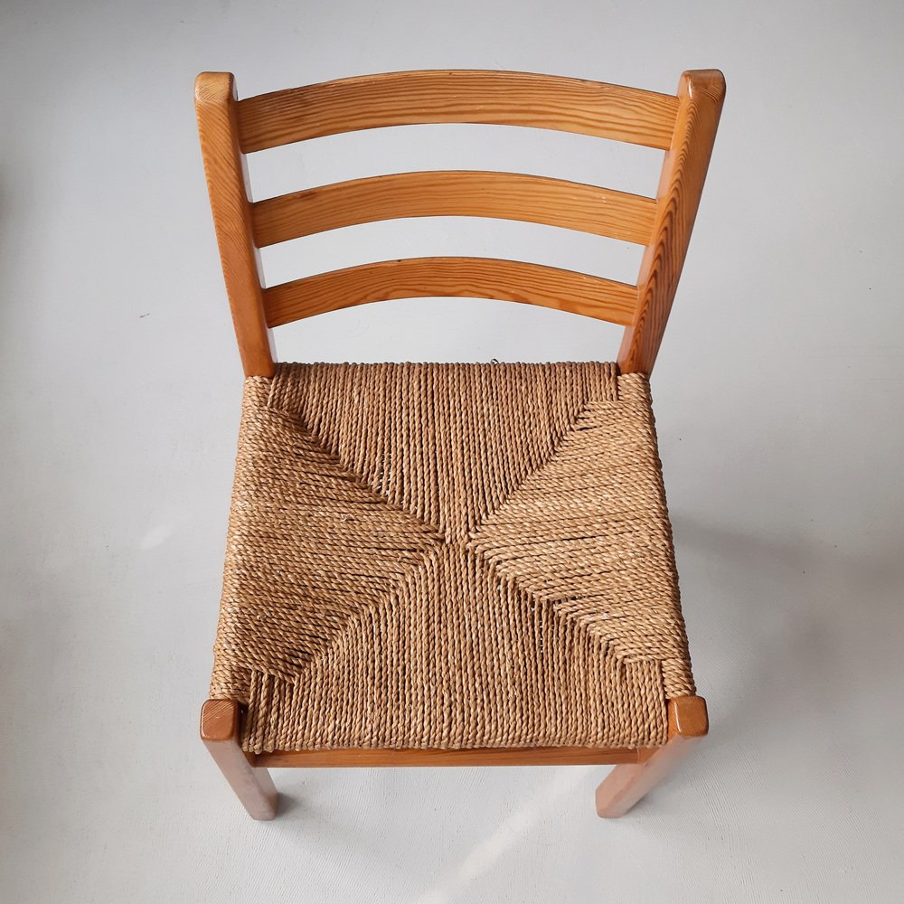 Pine Chair with Rope Seat, 1970s for sale at Pamono