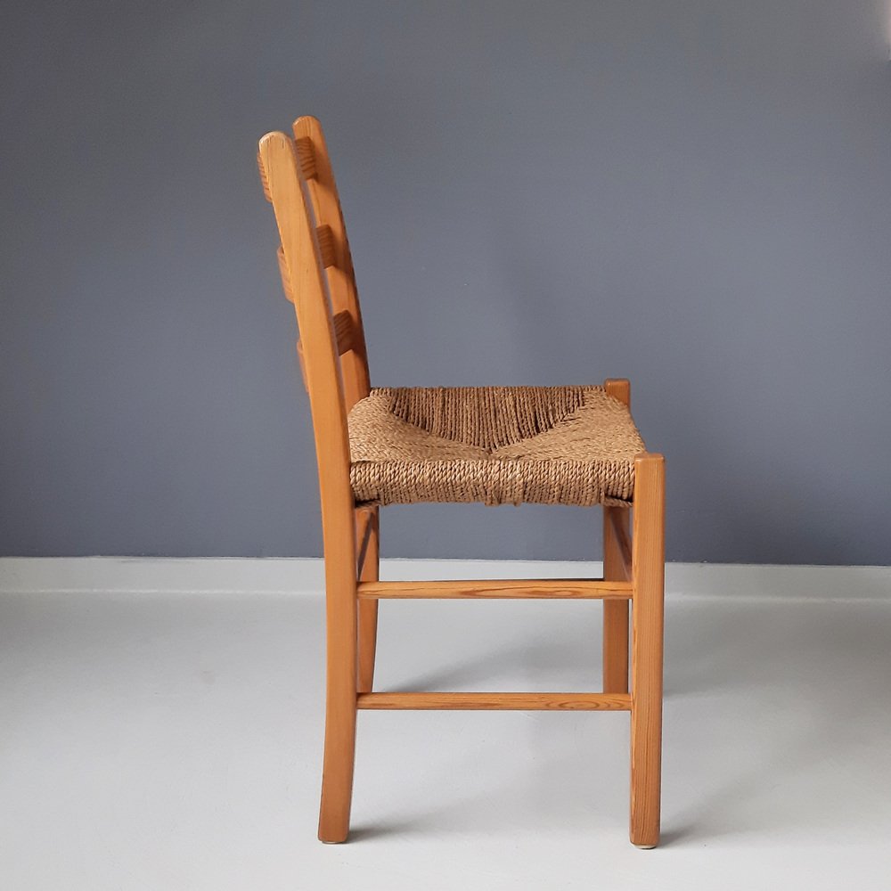 Pine Chair with Rope Seat, 1970s for sale at Pamono
