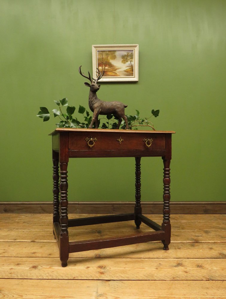 Gothic Oak Table with Drawer and Bobbin Legs, 1890s for sale at Pamono