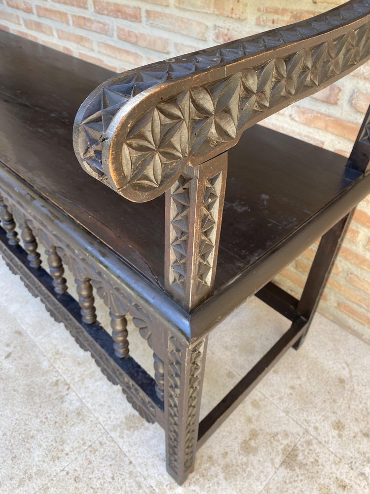 Antique Spanish Colonial Carved Walnut Bench, 1910s for sale at Pamono
