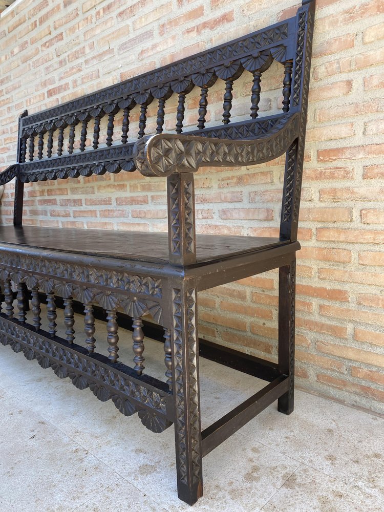 Antique Spanish Colonial Carved Walnut Bench, 1910s for sale at Pamono