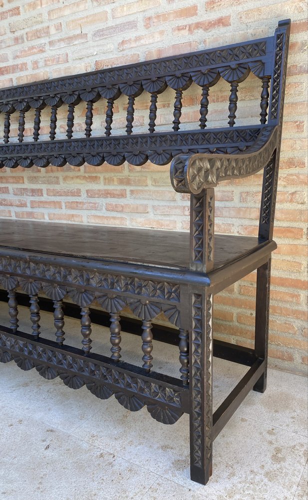 Antique Spanish Colonial Carved Walnut Bench, 1910s for sale at Pamono