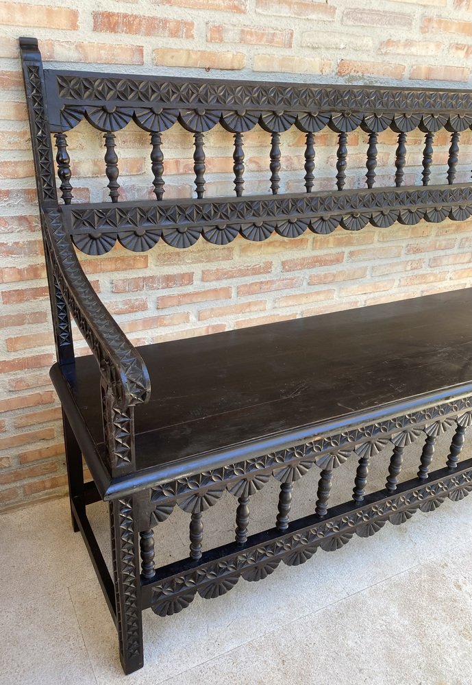 Antique Spanish Colonial Carved Walnut Bench, 1910s for sale at Pamono