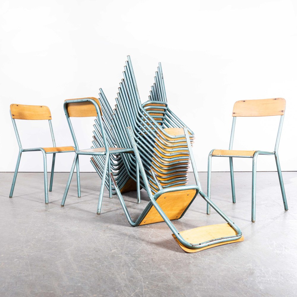 French D Back Aqua Stacking Dining Chairs from Mullca, 1950s, Set of 20 ...