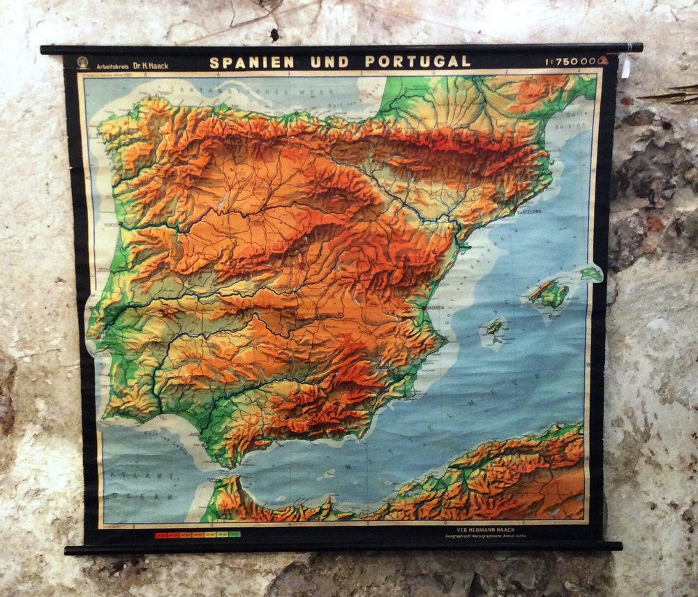 Spanish Pull-Down Map by Hermann Haack, 1970s for sale at Pamono