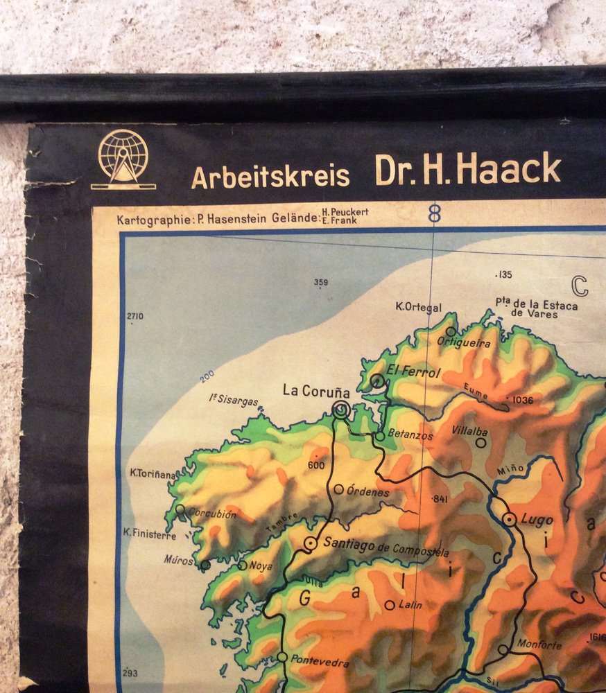 Spanish Pull-Down Map by Hermann Haack, 1970s for sale at Pamono
