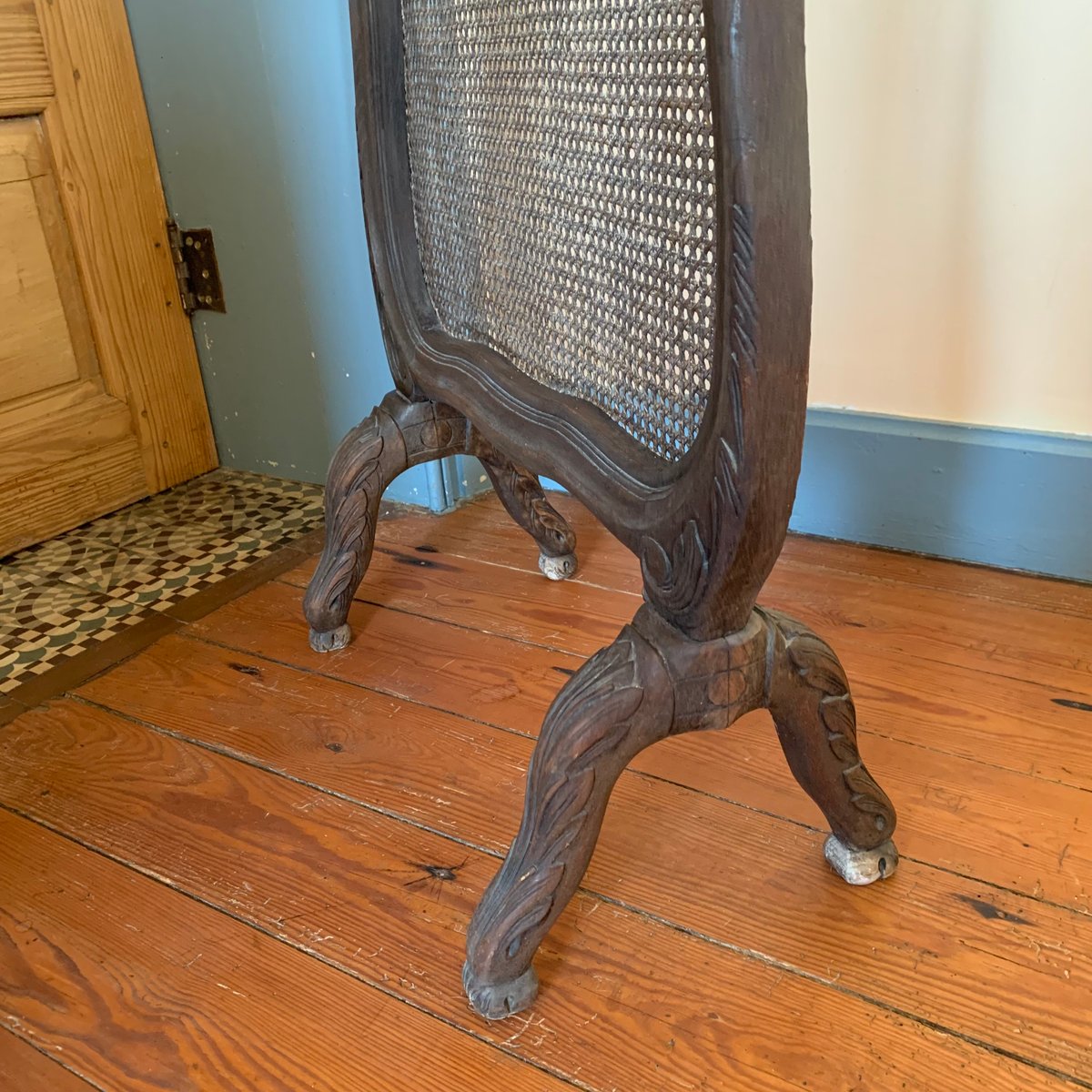 Wood and Cane Fire Screen for sale at Pamono