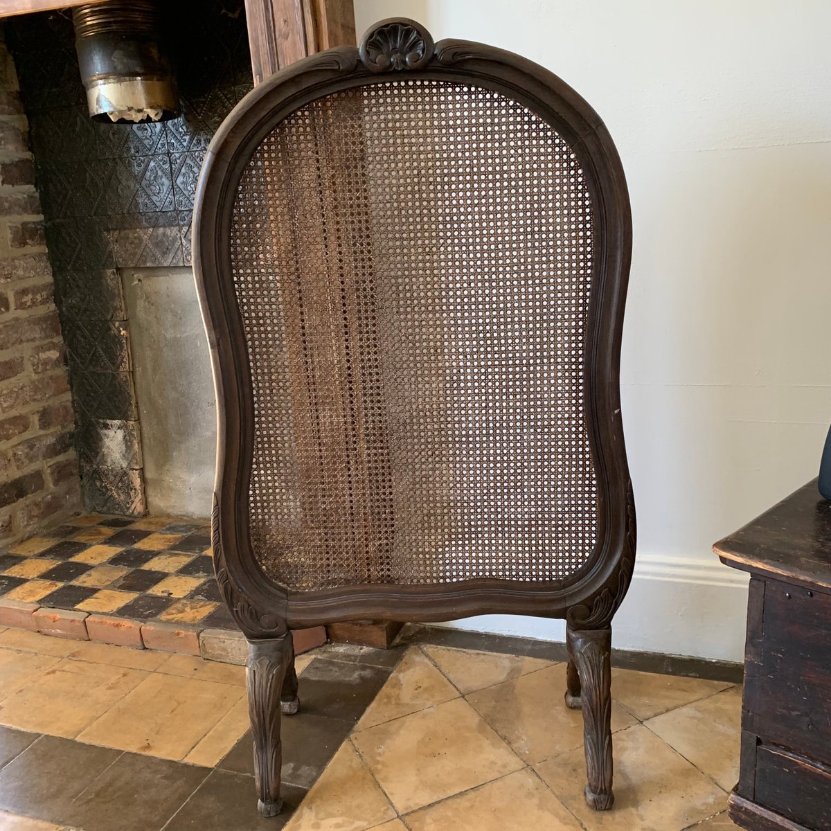 Wood and Cane Fire Screen for sale at Pamono