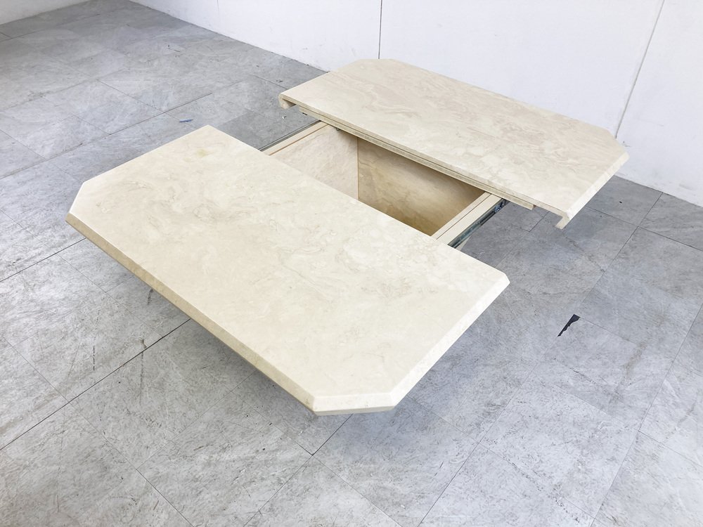 Vintage Travertine Hidden Bar Coffee Table, 1970s for sale at Pamono