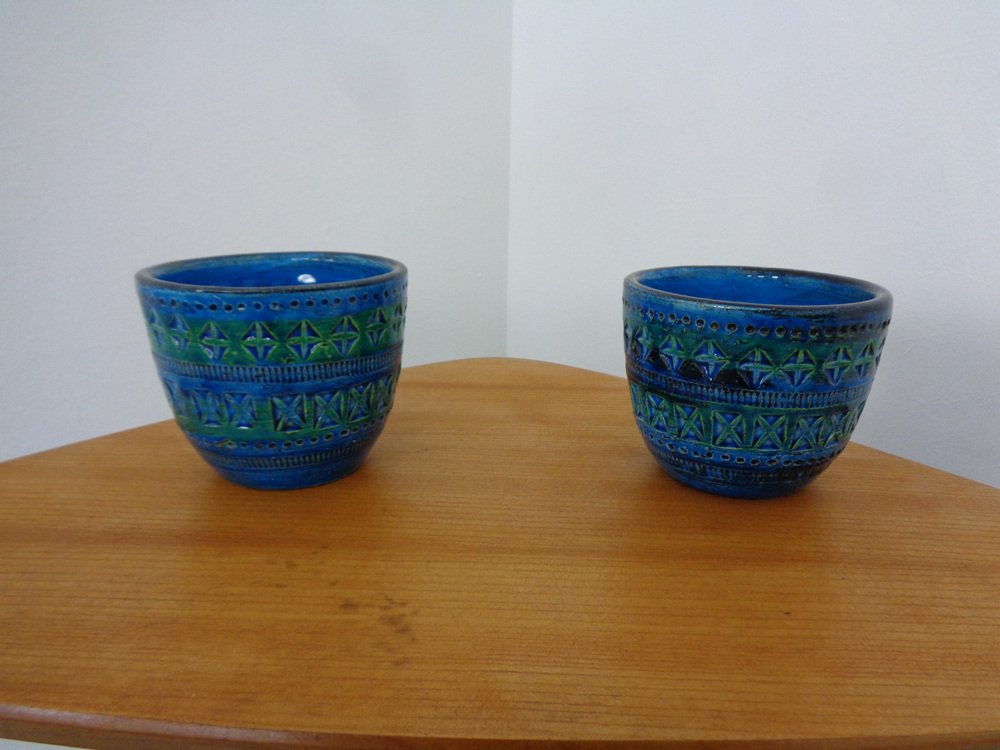 Italian Rimini Blue Ceramic Cachepots by Aldo Londi for Bitossi, 1960s ...