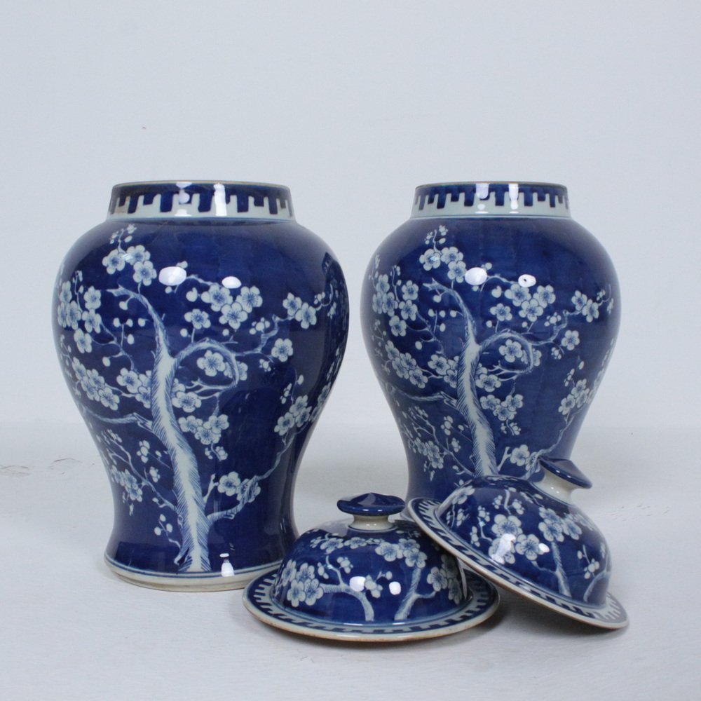 Lidded Vases with Peach Tree Decor, Set of 2 for sale at Pamono