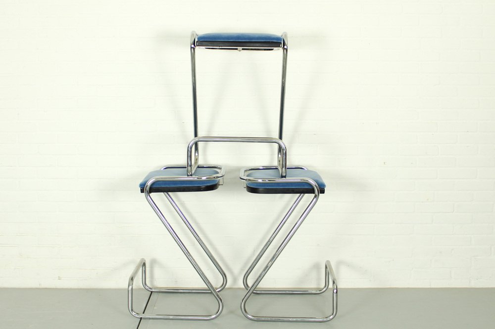 Italian Tubular Z Bar Stools in Chrome, 1970s, Set of 3 for sale at Pamono
