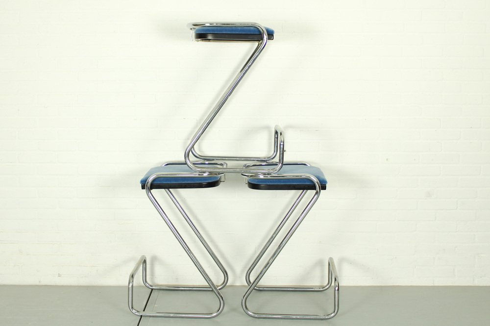 Italian Tubular Z Bar Stools in Chrome, 1970s, Set of 3 for sale at Pamono