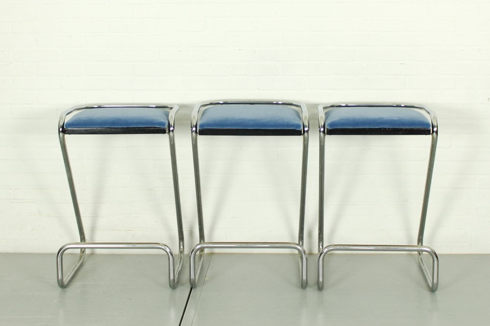 Italian Tubular Z Bar Stools in Chrome, 1970s, Set of 3 for sale at Pamono