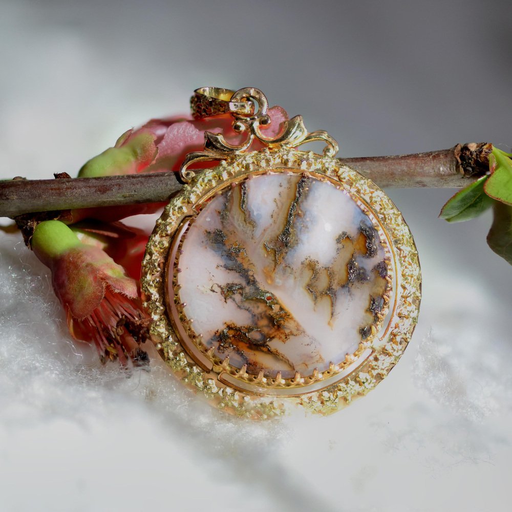 20th Century French Dendritic Agate 18 Karat Rose Green Gold Pendant ...
