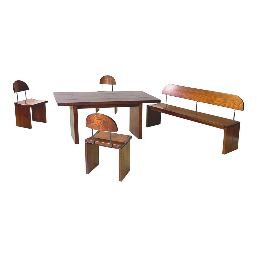 Italian Modern Dining Room Table, Chairs & Bench in Wood, 1980s, Set of ...