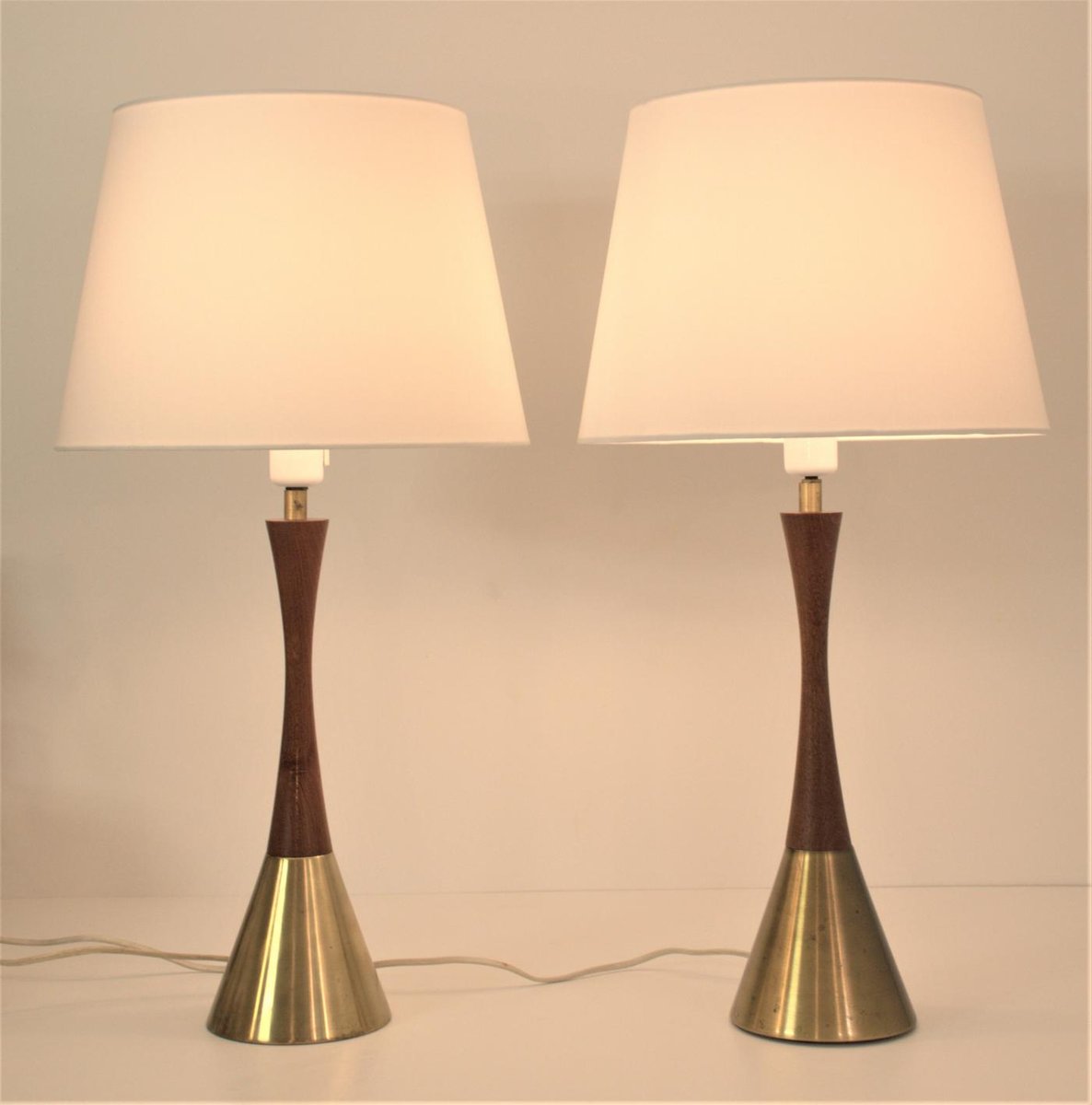 Modern Swedish Teak and Brass Table Lamps, Made in Denmark for Bergboms ...
