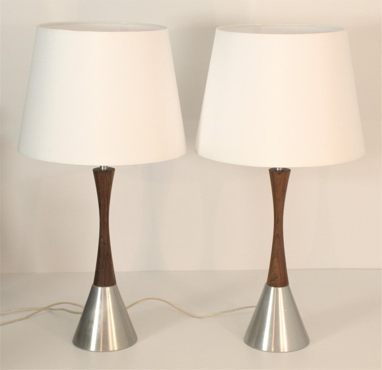 Modern Swedish Brushed Aluminium and Teak Table Lamps by Bergboms, Set ...