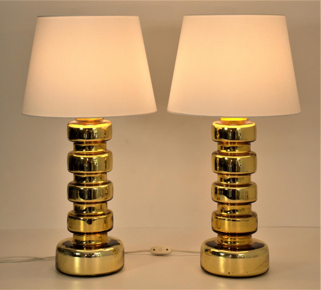 Large Golden Mercury Glass Table Lamps by Gustav Leek for Flygsfors ...