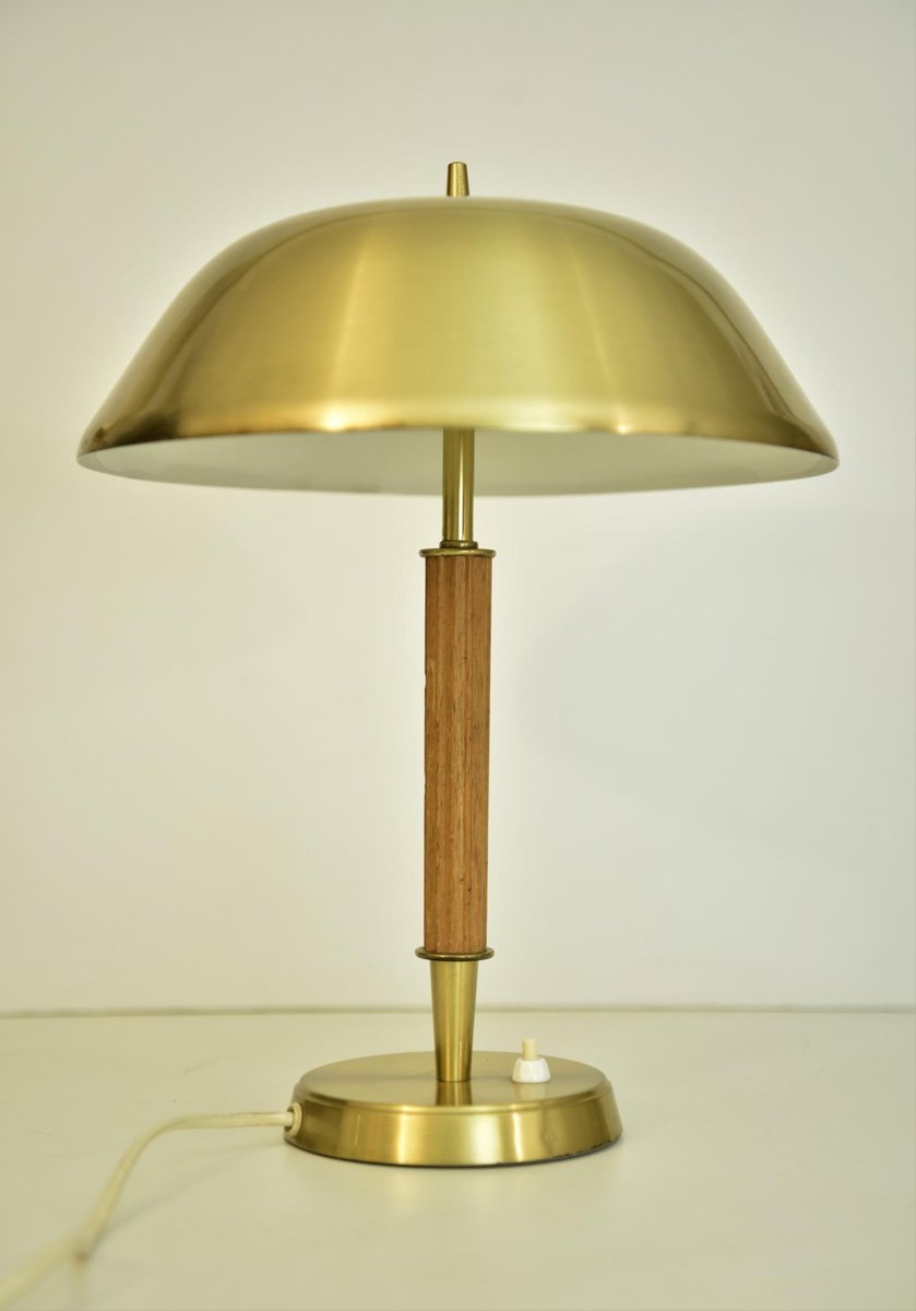 Swedish Art Deco Brass and Oak Table Lamp by Falkenbergs Belysning Ab ...