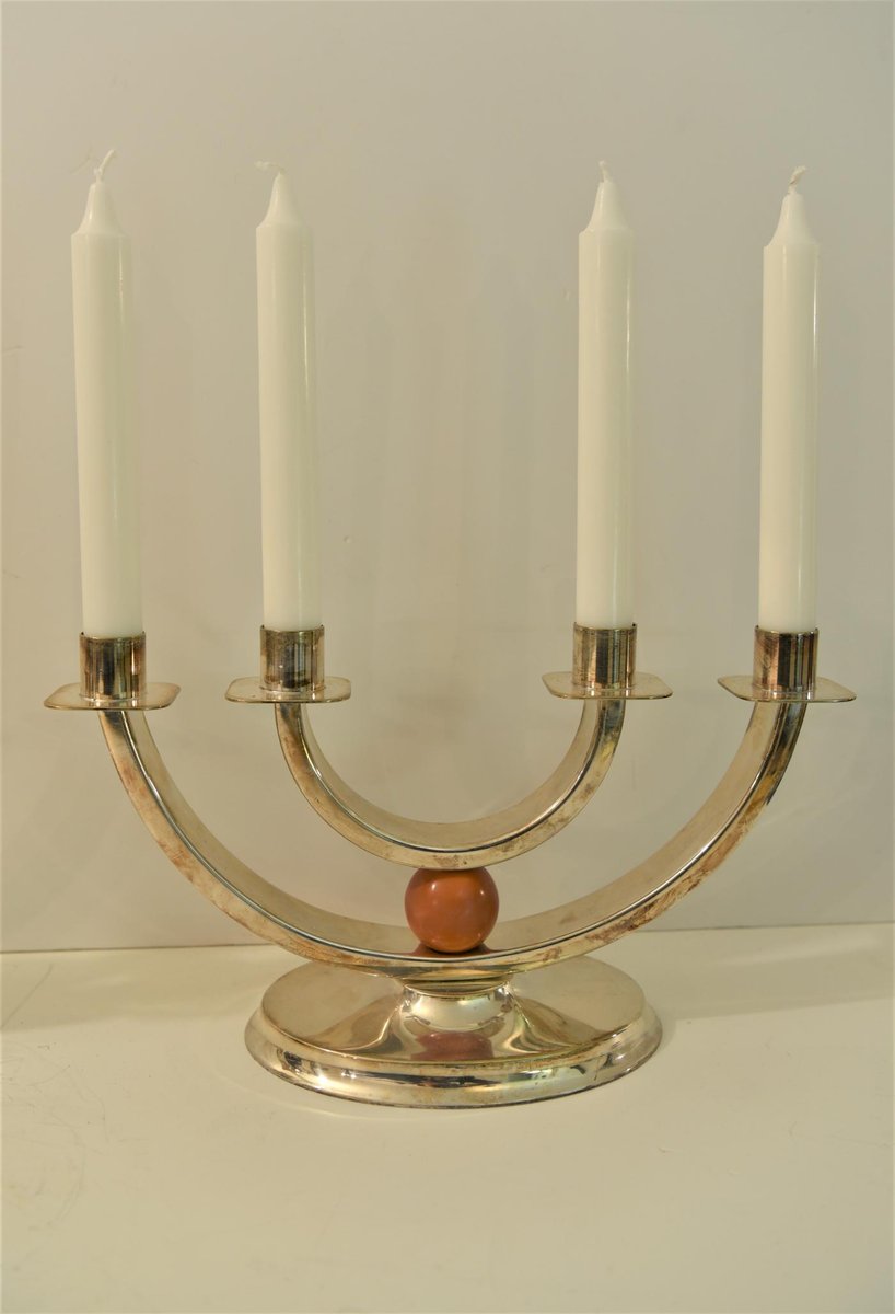 Art Deco Silver-Plating & Bakelite Candelabras by F.W. Quist, Germany ...