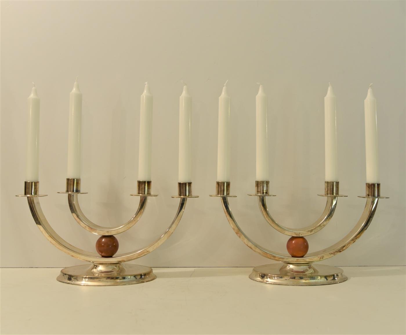 Art Deco Silver-Plating & Bakelite Candelabras by F.W. Quist, Germany ...