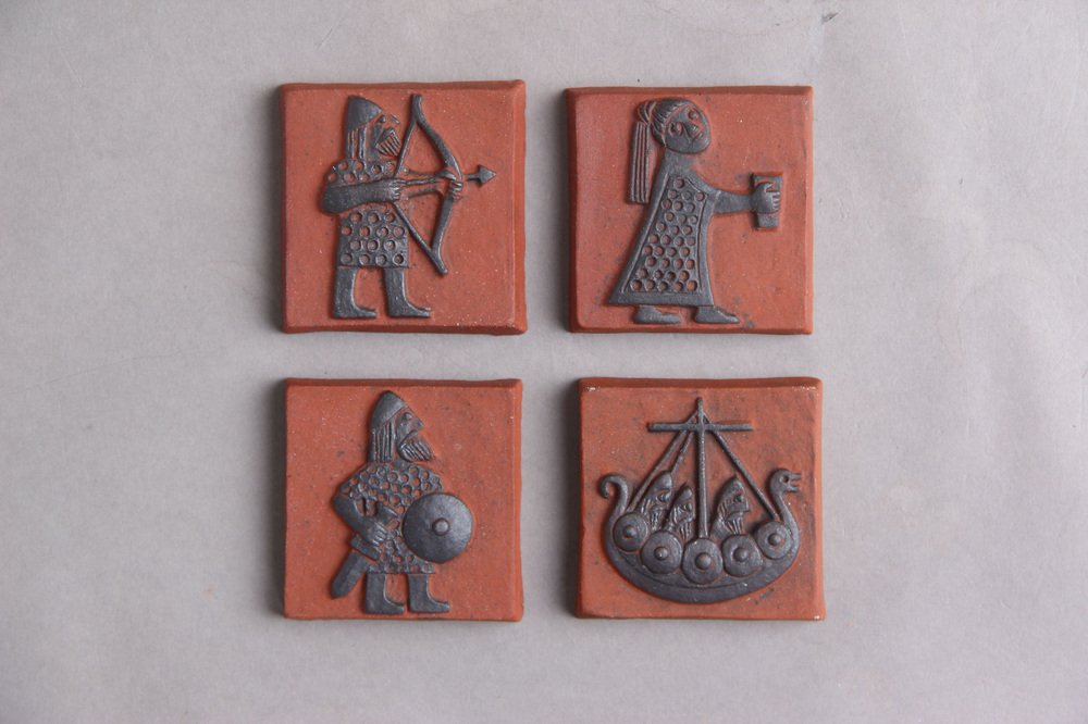 Danish Ceramics Tiles with Viking Motifs from Thyssen, 1960s, Set of 4 ...