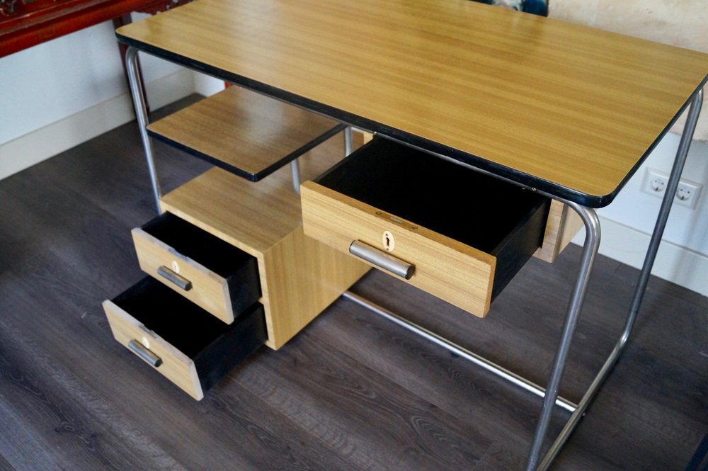 Vintage Bauhaus Veneer Desk in the style of Breuer, Germany, 1955 for ...