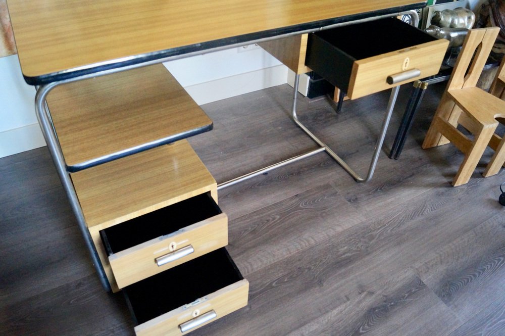 Vintage Bauhaus Veneer Desk in the style of Breuer, Germany, 1955 for ...