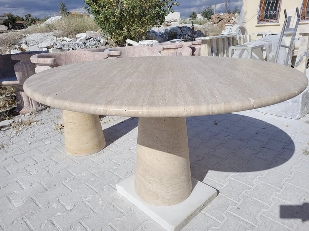 Cream Travertine Round Dining Table from My Habitat Design for sale at ...