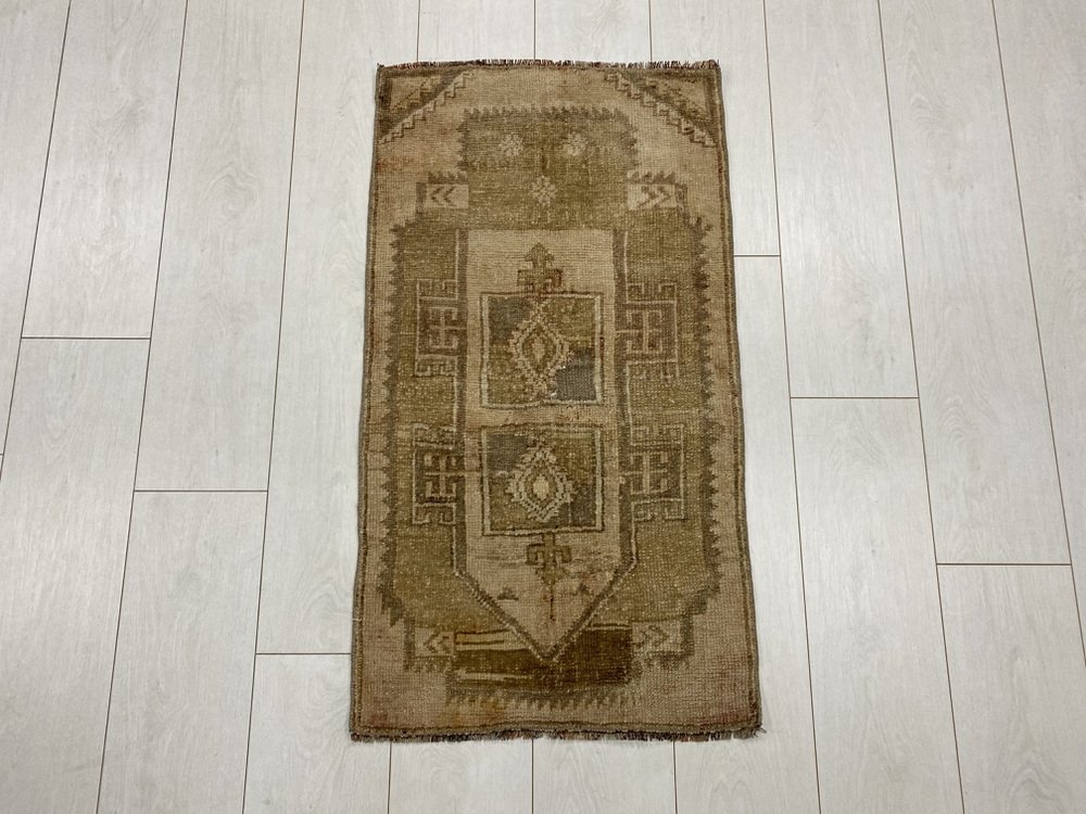 Small Vintage Turkish Tan Wool Mat Rug for sale at Pamono
