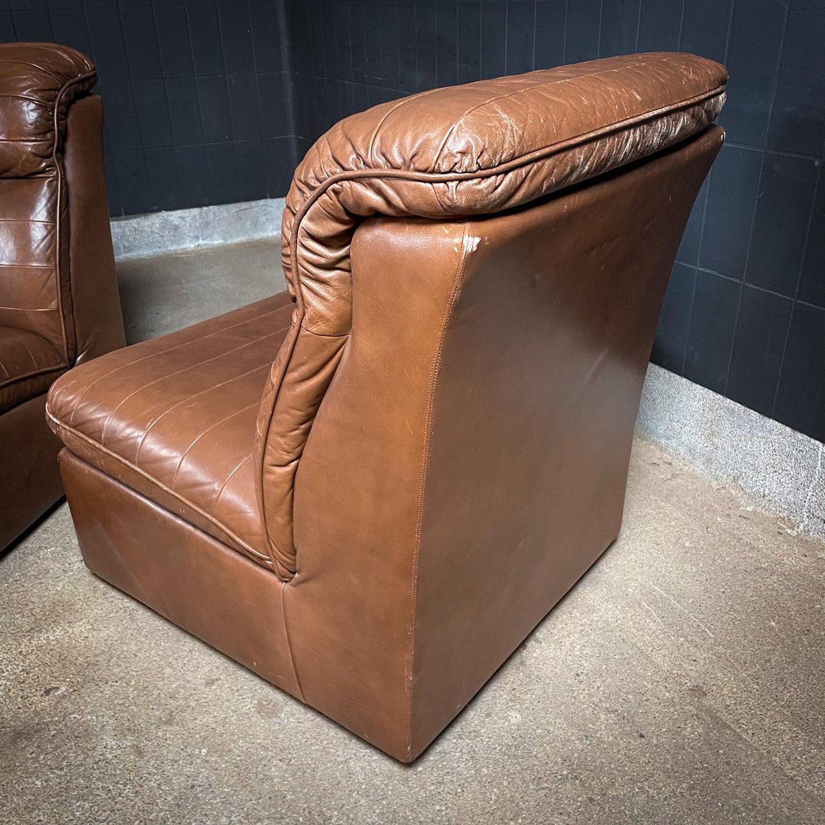 Mid-Century Modular 3-Person Leather Sofa, Set of 3 for sale at Pamono