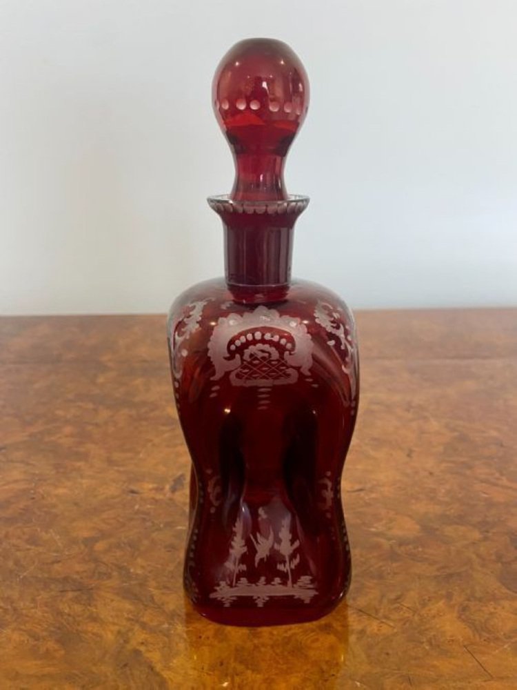 Victorian Ruby Glass Decanters, 1880s, Set of 2 for sale at Pamono