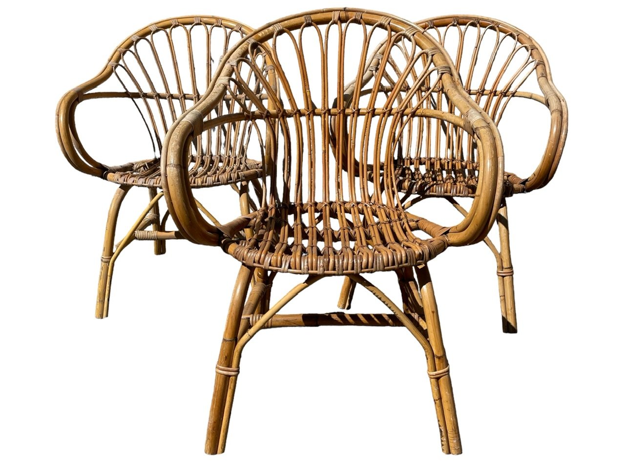 Sessel aus Rattan, 1970er, 3er Set bei Pamono kaufen