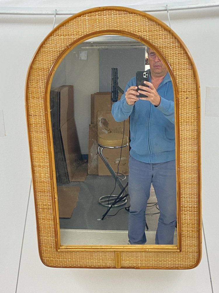 Woven Herringbone Rattan & Faux Bamboo Wall Mirror, France, 1970s for ...