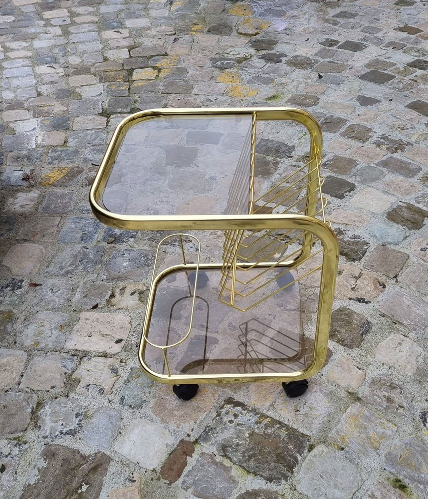 Brass and Glass Bar Trolley, 1970s for sale at Pamono