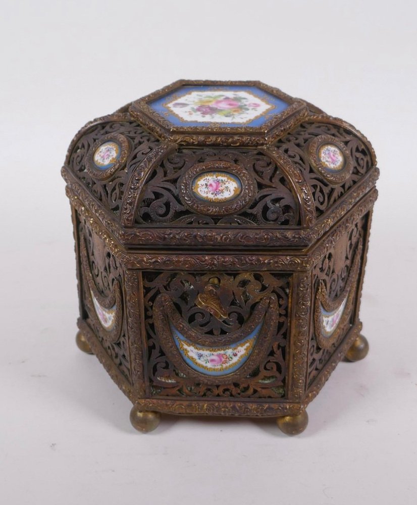 Antique French Casket with Porcelain Plaques for sale at Pamono