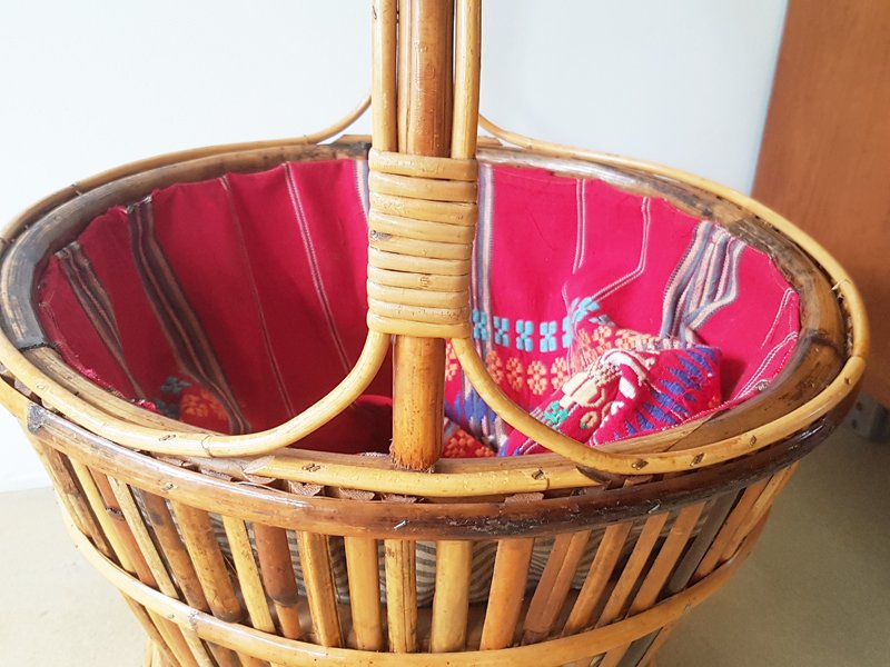 Mid-Century Italian Work Knitting Basket in Rattan and Rush, 1960s for ...