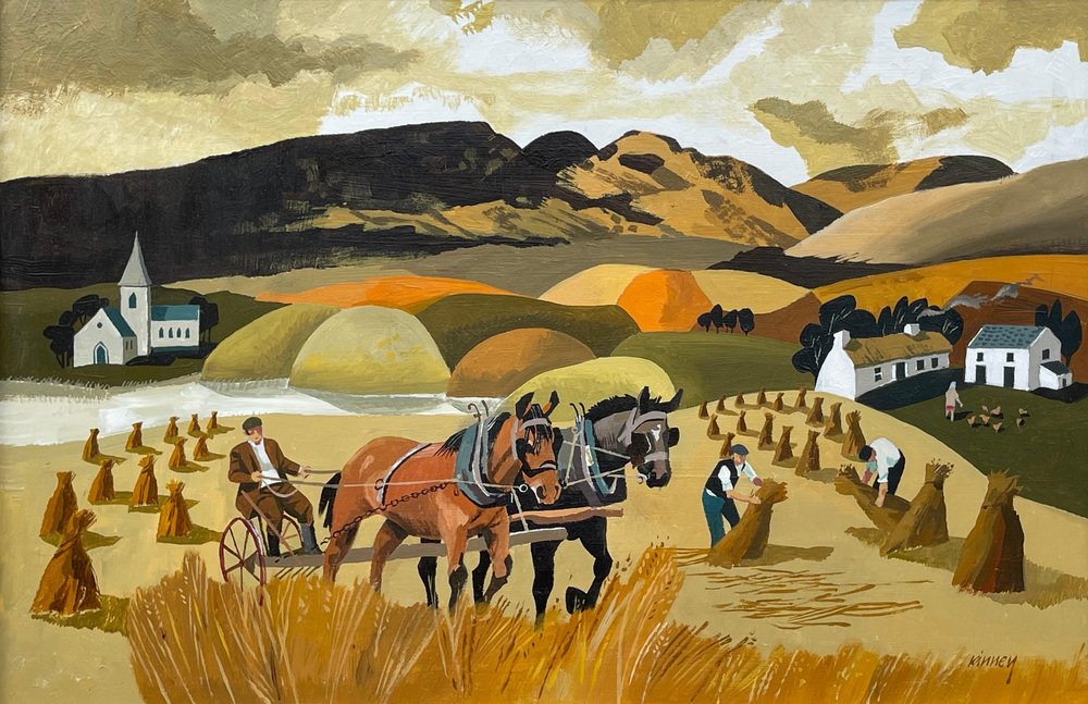 Desmond Kinney, Landscape of Horses in Cornfield in Warm Colours, 1995 ...