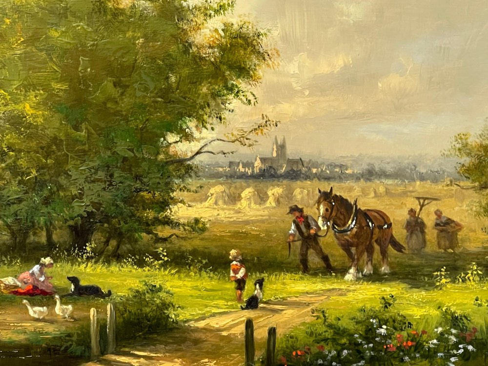 Gudrun Sibbons, Countryside Scene with Children, Ducks, Horse & Dogs ...