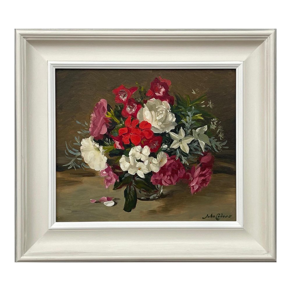 John Whitlock Codner RWA, Still Life of Red, Pink & White Flowers, Oil ...