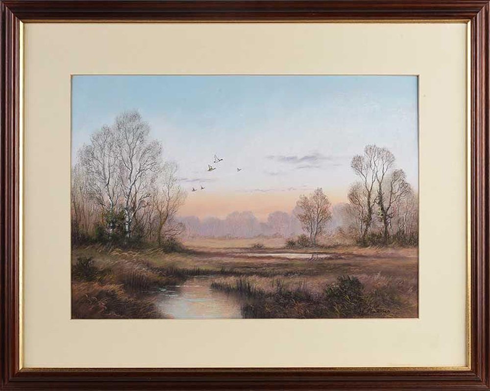 Wendy Reeves, Mallards Over Wetlands in the English Countryside, 1985 ...
